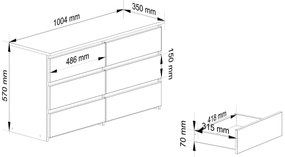 Komoda CL 100 cm 6 zásuvek bílá/šedá