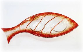 BDK-GLASS Skleněný svícínek rybička - FISH - červená Rozměr: 23x9cm