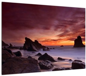 Skleněný obraz západu slunce na pobřeží (70x50 cm)