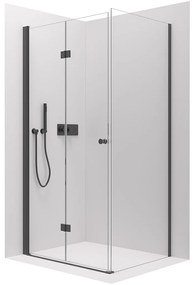 Cerano Volpe, sprchový kout se skládacími dveřmi 80(dveře) x 80(stěna), 6mm čiré sklo, černý profil, CER-CER-427318