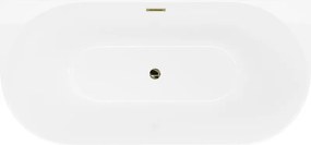 Mexen Oval Slim, volně stojící vana ke stěně 170 x 80 cm, bílá lesklá, zlatý lesklý přepad, 52661708000-50