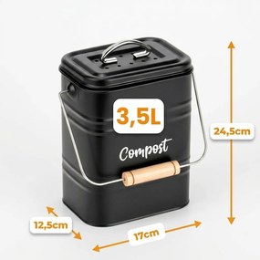 VILDE Kuchyňský kompostér s uhlíkovým filtrem, na bio odpad, kovový, černý, 3,5 l