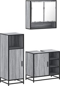 3dílný set koupelnového nábytku šedý sonoma kompozitní dřevo 3300998