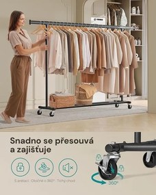 Stojan na oblečení DOLLY na kolečkách, max. 150 kg, 45x160-200x161,5cm, černá SongmicsHome