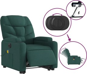 Elektrické zvedací masážní polohovací křeslo zelené textil 3204638