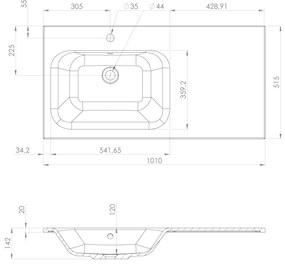 Sapho Sapho, LOREA skříňka 100x46x51, 5cm (80+20cm), levá, dub collingwood/černá matná, LE080-1935-L-03