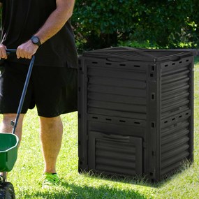 Outsunny kompostér s kapacitou 300L pro výrobu zahradního hnojiva s 48 otvory, 60,5x60,5x81,5 cm, černý
