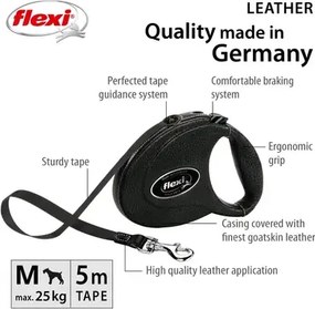 Flexi Leather M pásek 5m černá kůže / Vodítko