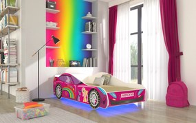 ADRK Postel CAR PINK, CH-CAR-PINK-160+L-S004, 160x80 cm s LED osvětlením a matrací, růžová