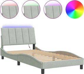 Rám postele s LED osvětlením bez matrace Hanko světle šedý 100 x 200 cm samet 3213763