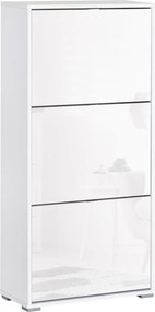 HOMCOM Skříň na boty s 3 výklopnými dvířky a 3 přihrádkami, dřevo 60L x 26Š x 124V cm, vysoce lesklá bílá