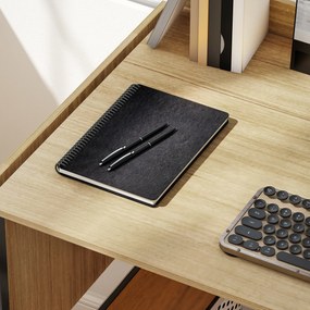 HOMCOM Sklápěcí počítačový stůl se 2 vysouvacími deskami, hodně místa pro monitory, kovové nohy, robustní konstrukce, dub+černá