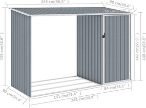 vidaXL Zahradní kůlna na dříví 245x98x159 cm pozinkovaná ocel [46294] Barva: Šedá