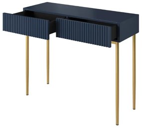Toaletní/konzolový stolek Nicole 100 cm - tmavě modrá / zlaté nožky