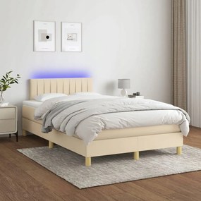Box Spring Postel S Matrací A Led Textil Krémová Svislé pruhy 120 x 200 c