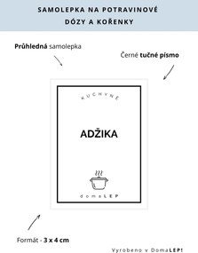Samolepka na kořenky ADŽIKA průhledná 3 × 4 cm tučné písmo