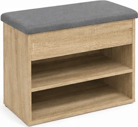 skříňka na boty, botník s polstrováním, lavice, sedací, police, dřevo/látka, 52x63x32 cm, dub sonoma/šedá, Dekorino BS20260011