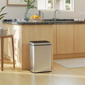 HOMCOM Senzorový koš na odpadky 40L, nerezová ocel, automatický odpadkový koš s víkem s funkcí tichého zavírání, pohybový senzor, 35,5 x 26 x 55 cm, …