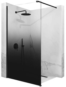 Rea Aero Ombre, sprchová zástěna Walk-In 110x195 cm, 8mm čiré sklo s černým vzorem, černý matný profil, REA-K2461