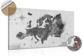 Obraz na korku retro mapa Evropy v černobílém provedení