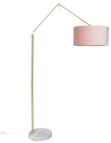 Moderní stojací lampa zlatá s sametovým stínítkem růžová 50 cm - Editor