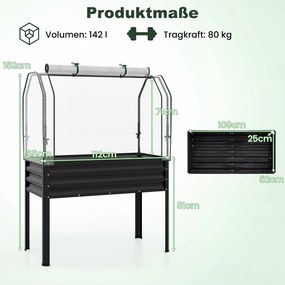 Costway Vyvýšené lůžko z pozinkovaného kovu s PE krytem. Vyvýšená – černý