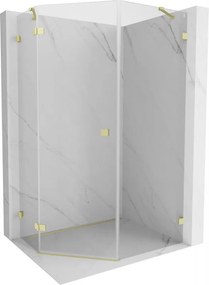 Mexen Lunar, pětiúhelníkový sprchový kout s levým sklonem 80 x 90 cm, 8mm čiré sklo, zlatý matný profil, 831-080L-090P-55-00-L