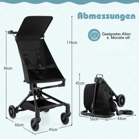 Costway Skládací kočárek s nastavitelnou a odnímatelnou stříškou Travel Buggy