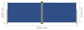 Zatahovací boční markýza modrá 220 x 600 cm,  318016