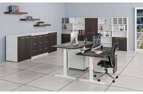 Kombinovaná kancelářská skříň PRIMO WHITE, dveře na 3 patra, 2128 x 800 x 420 mm, bílá/wenge