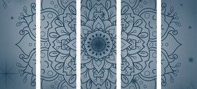 5-dílný obraz tmavě modrý květ Mandaly - 200x100 cm