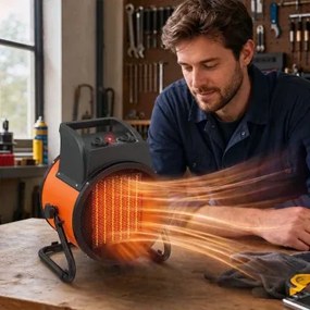 Outsunny PTC keramický elektrický topič 5000 W, nastavitelný termostat, 3 režimy, nastavitelný úhel, přenosný pro 48 m², oranžový