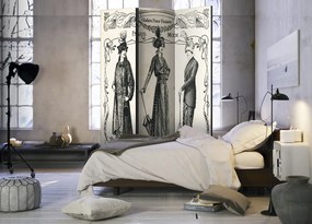 Pokojová zástěna Šaty 1914 - siluety žen a francouzské nápisy v retro stylu