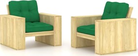 vidaXL Zahradní židle 2 ks + podušky impregnovaná borovice [3065795] Barva: Zelená