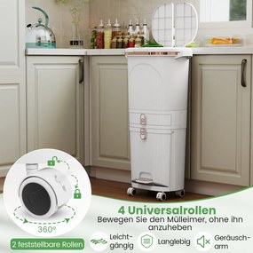 Costway 42 L kuchyňský odpadkový koš s víkem 3patrový třídicí koš s 2