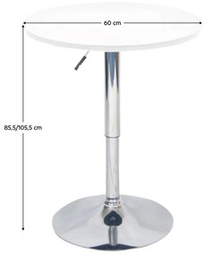 Barový stůl s nastavitelnou výškou, bílá, průměr 60 cm, BRANY 2 NEW