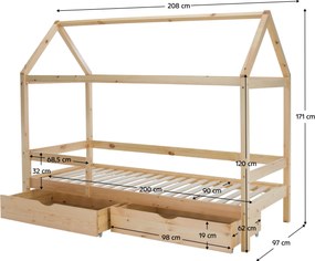 Montessori postel, 90x200, přírodní, masiv, NOEMA