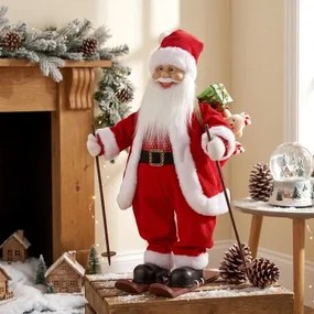 HOMCOM Zpívající lyžařský Santa Claus, 66 cm, stojící animovaná vánoční postava se lyžemi, pytlem s dárky a aktivací zvukem / dotykem