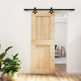 Posuvné Dveře S Kováním 80 X 210 Cm Masivní Borové Dřevo