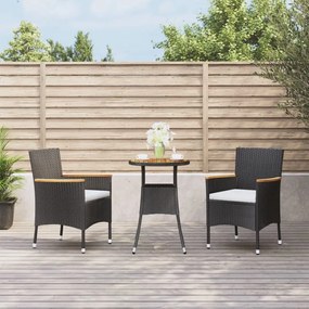 3Dílný Zahradní Bistro Set S Poduškami Černý Polyratan - Černá a krémová / 2