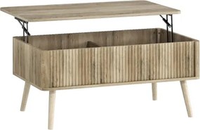 HOMCOM Konferenční stolek s nastavitelnou výškou desky, obývací stolek se 2 skrytými přihrádkami a nohami z borovicového dřeva, 91 x 56 x 43 cm, dub
