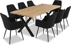 Vikio Jídelní set pro 8 osob 180x90 cm soft dub noha X černá židle s područkami VJS228-8C