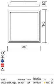 Redo Venkovní stropní svítidlo BEZEL - hranaté, ø34cm Barva: Antracit