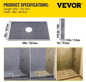 Vodotěsná sprchová souprava Vanička 96,5 × 152,4 cm s centrálním odtokem z PVC
