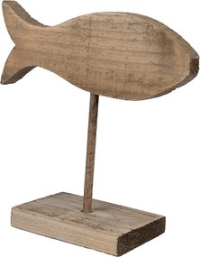 Hnědá antik dřevěná dekorace ryba na podstavci - 20*8*20 cm