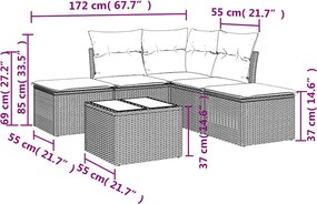 6dílná zahradní sedací souprava s poduškami černá polyratan 3217725