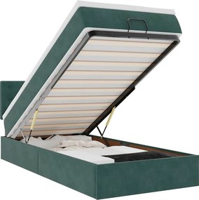 Osmanská postel s matrací &amp; LED tmavě zelená 90x200cm samet 3312743