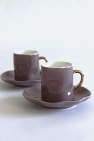 Fialové porcelánové šálky espresso s podšálkem 2ks