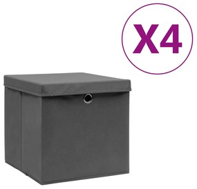 Úložné boxy s víky 4 ks 28 x 28 x 28 cm šedé - Default Title