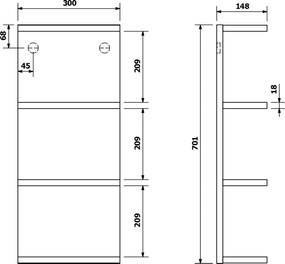 Sapho, RIWA otevřená police 30x70x15cm, bílá lesk, RIW300-0030